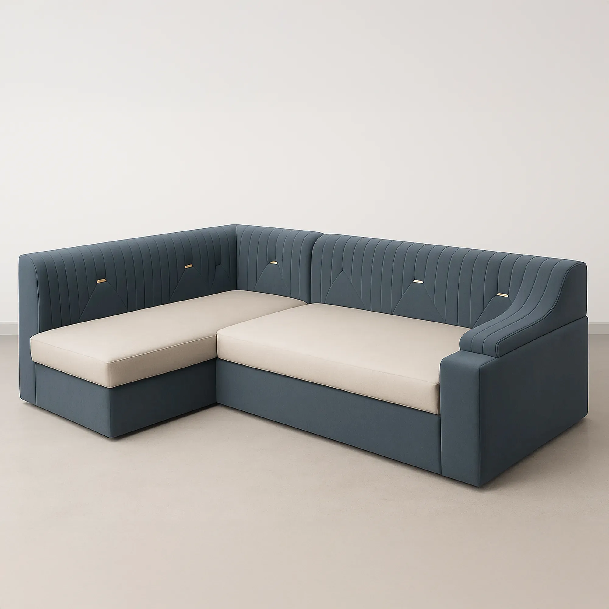 Art Deco Inspired Two Tone Sectional Sofa | Slate Blue & Cream Channel ...